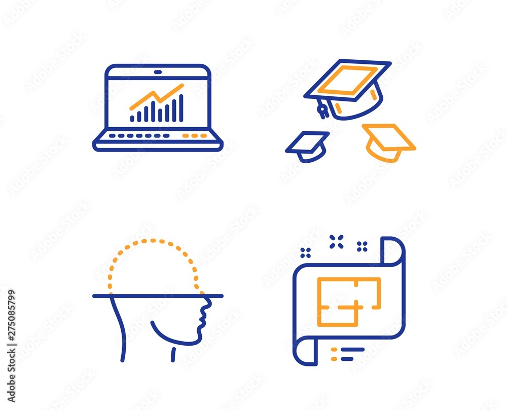 Throw hats, Face scanning and Online statistics icons simple set ...