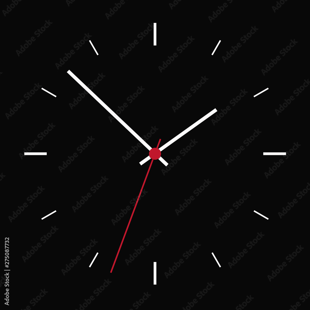 Simple illustration of black clock face without numbers with hour and ...