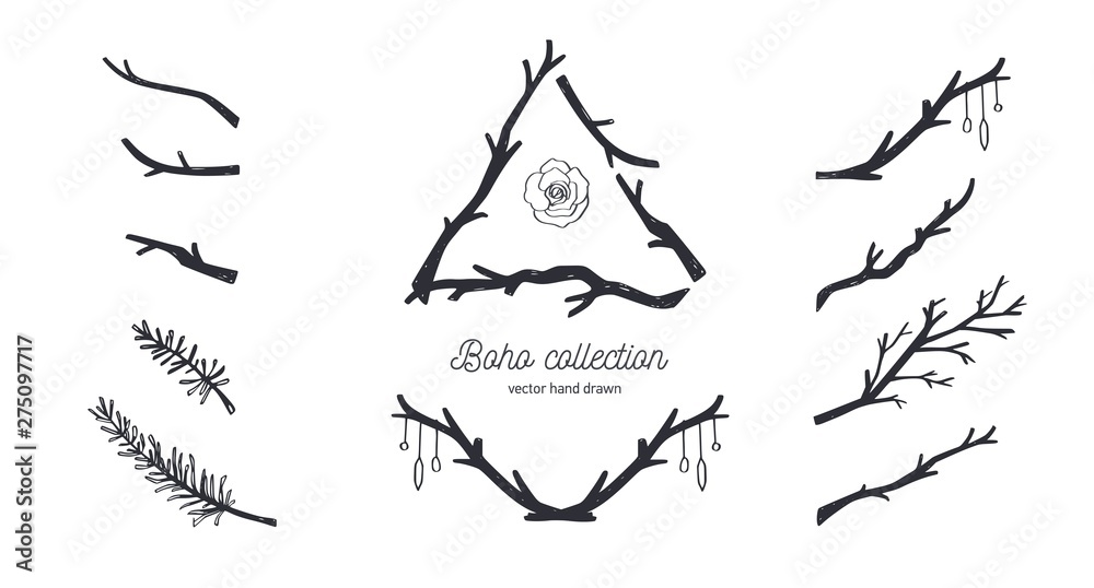 Bohemian style vector collection for tattoo, invitations, flyers, decor ...