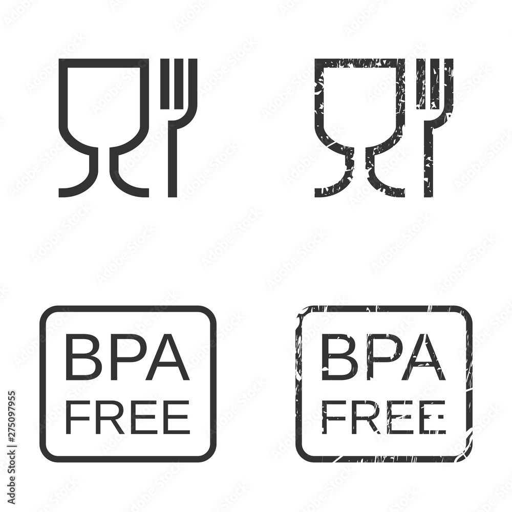 Vector illustration of food safe and bpa-free signs. Set of isolated ...