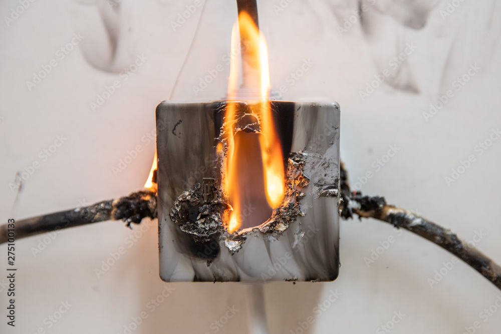 Electrical short circuit. Cable wiring is on fire, splitter is self ...