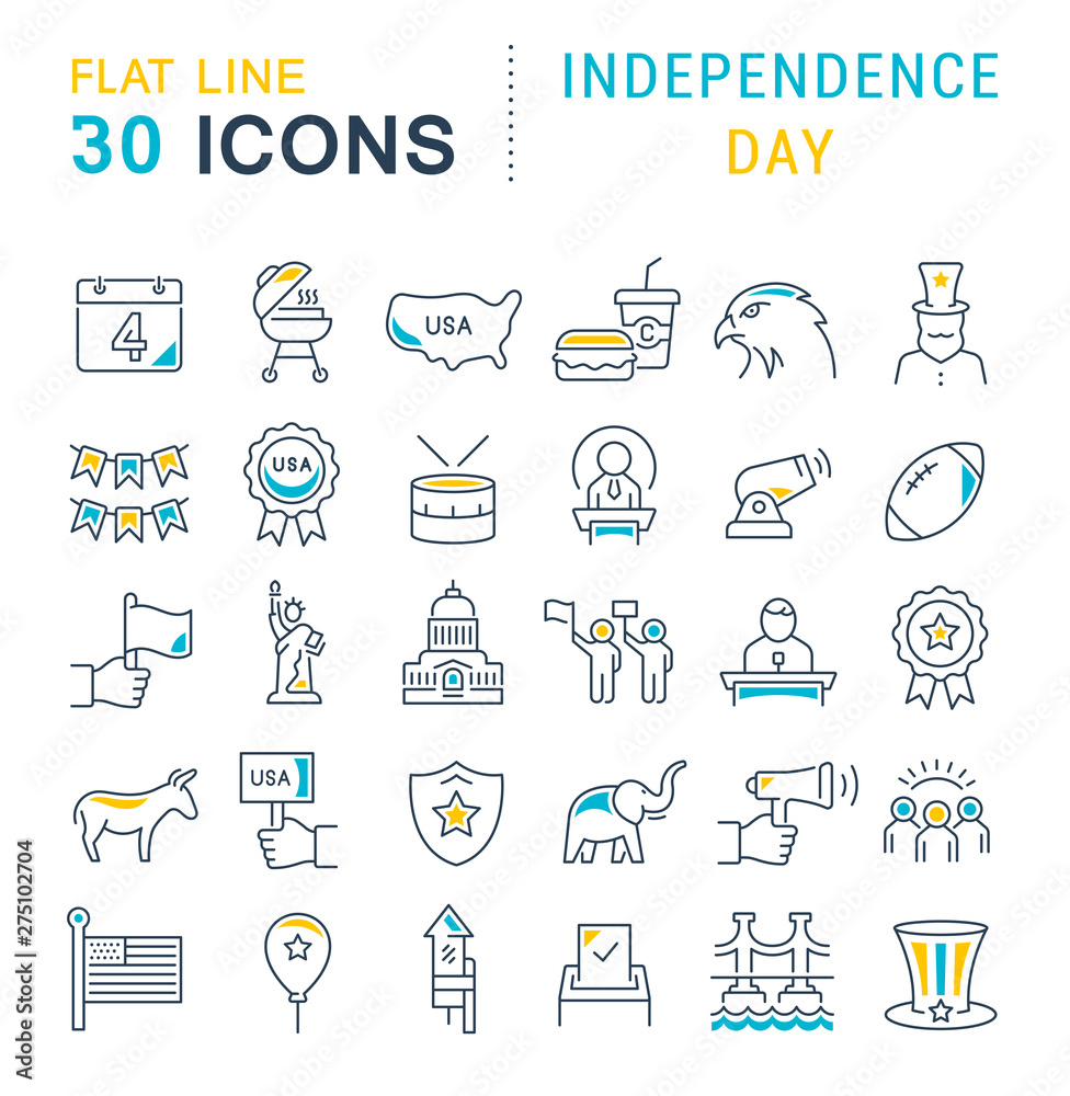 Set Vector Line Icons of Independence Day Stock Vector | Adobe Stock