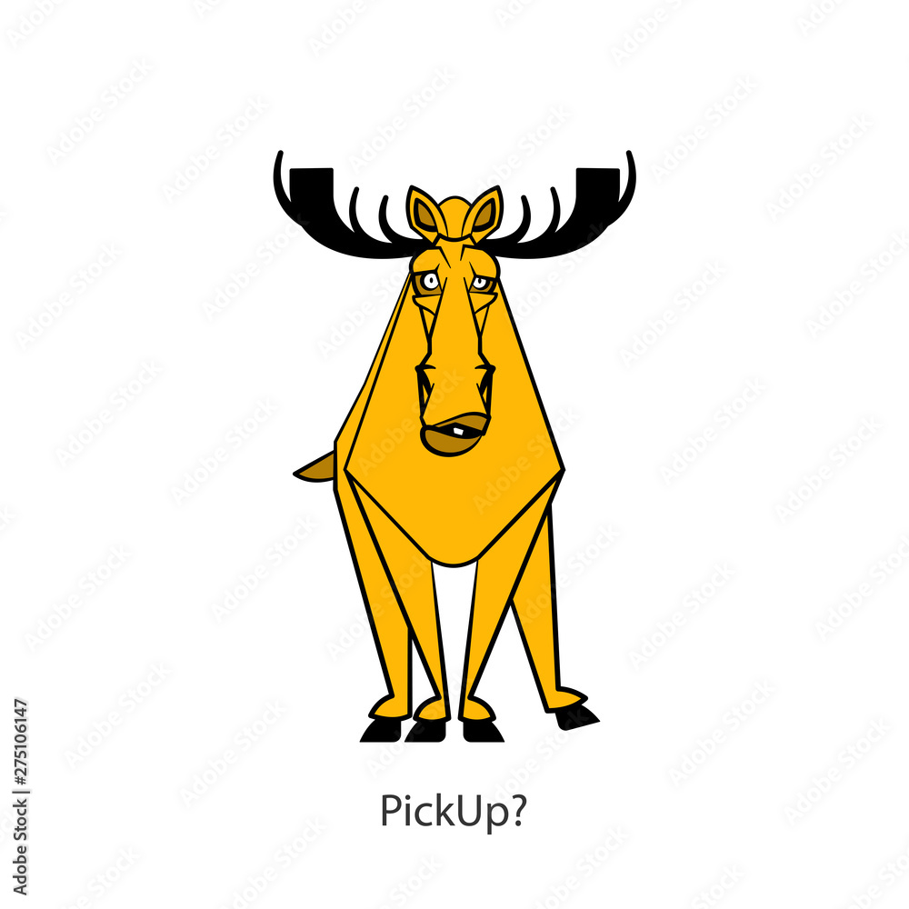 Cartoon character forest dweller. Funny cool elk is standing in a pose ...