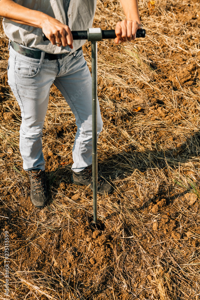 Soil Sampling. Agronomist Taking Sample With Soil Probe Sampler Stock ...