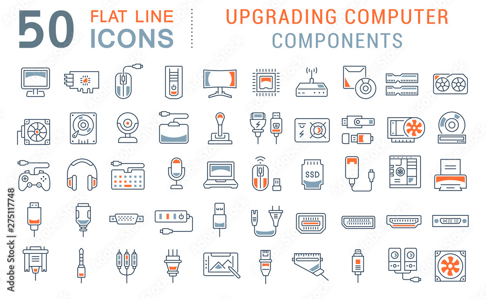 Set Vector Line Icons of Upgrading Computer Components Stock Vector ...