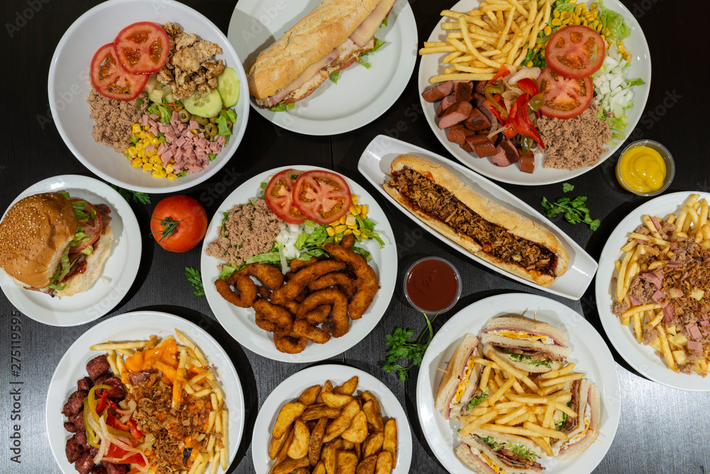 Composición de platos combinados de comida ameircana Stock Photo ...