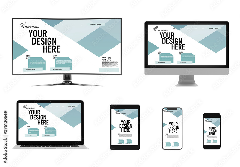 Mockup of Smartphones, Desktop Computers, Tablet, and Laptop Stock ...