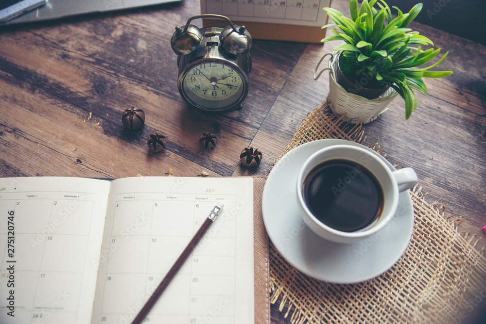 Planner and Calendar Concept.Desktop Calender 2019,cup of coffee place ...