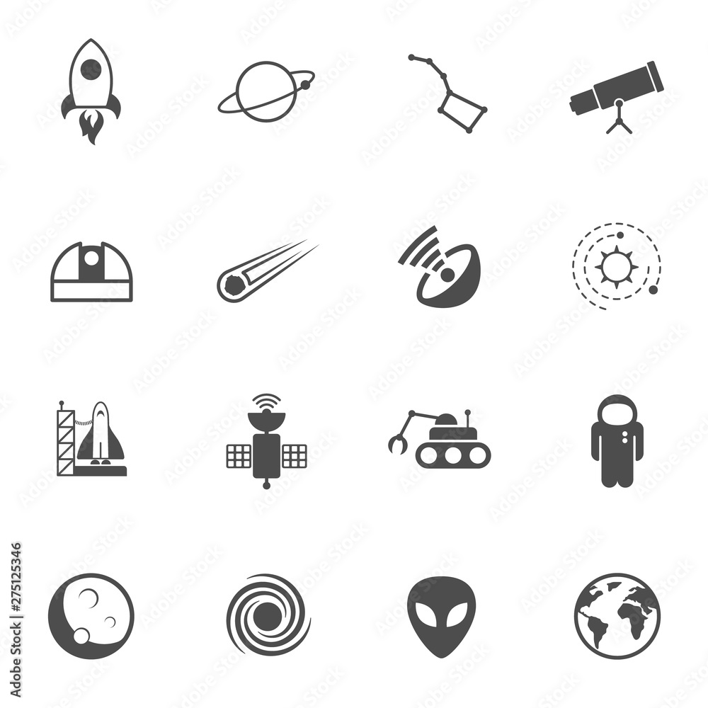 space astronomy vector icons set isolated on white background. space ...