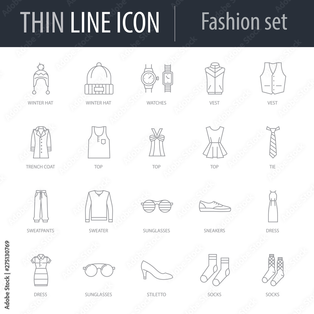 Icons Set of Fashion. Symbol of Intelligent Thin Line Image Pack ...