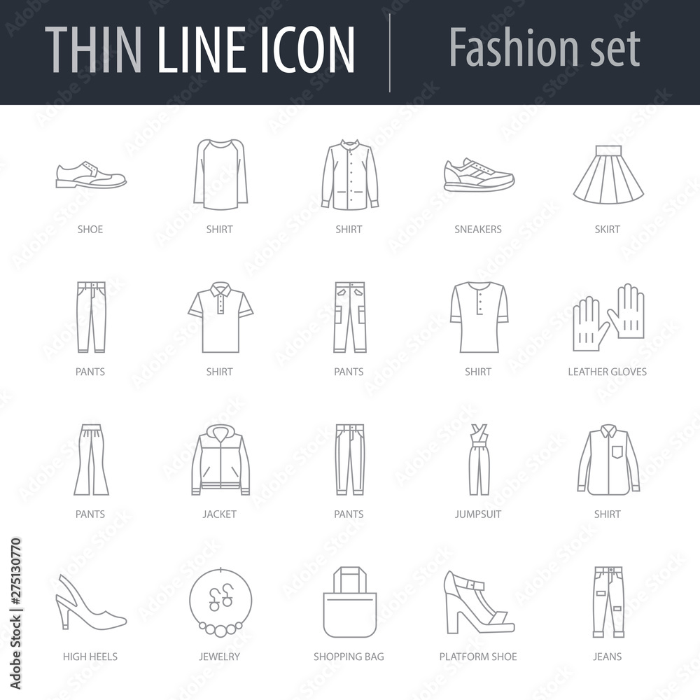 Icons Set of Fashion. Symbol of Intelligent Thin Line Image Pack ...