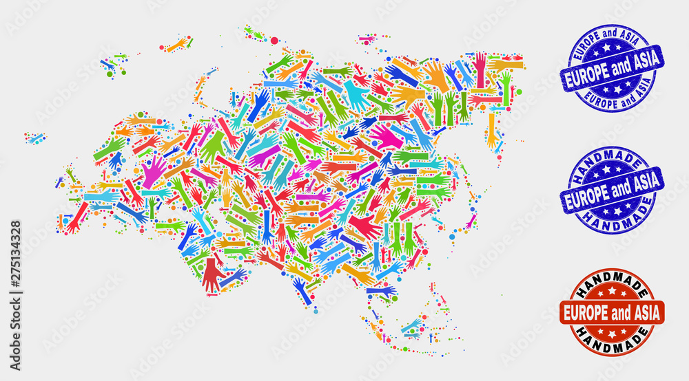 Vector handmade composition of Europe and Asia map and unclean ...