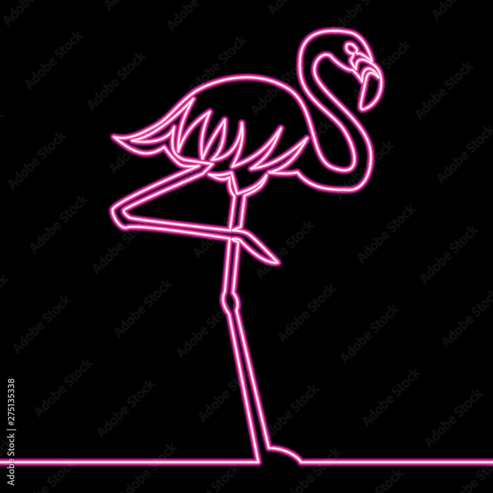 One line drawing pink flamingo neon concept Stock Vector | Adobe Stock
