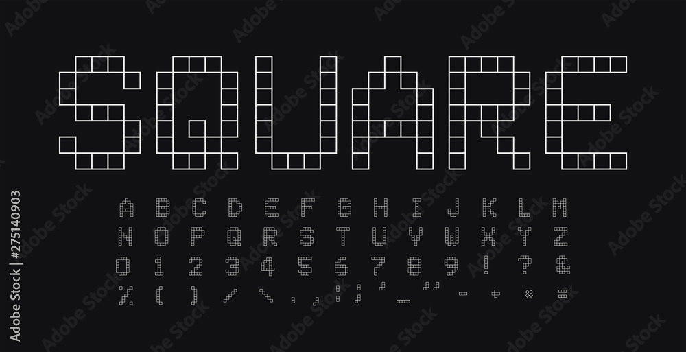 Square shapes letters and numbers set. Geometrical simple linear style ...
