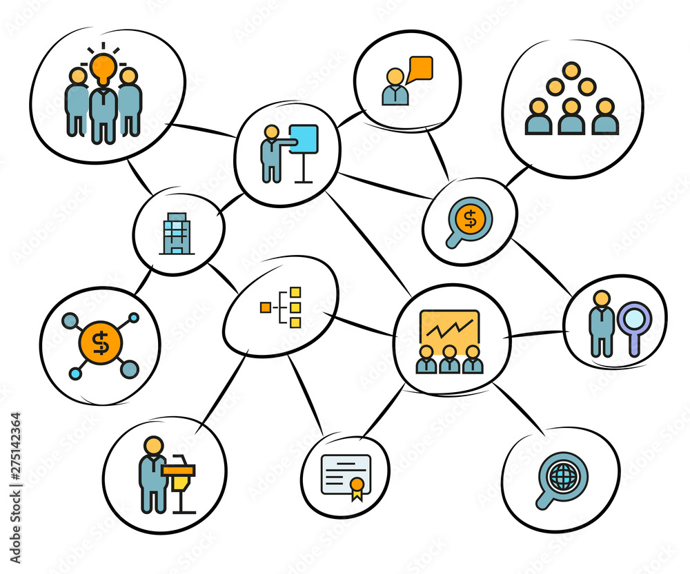 business management concept network diagram, mind mapping infographics ...