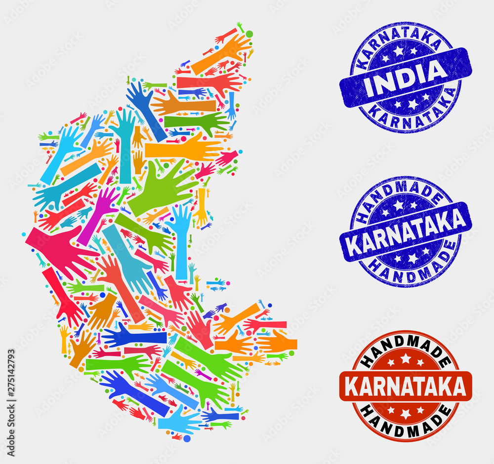 Vector handmade combination of Karnataka State map and scratched stamp ...
