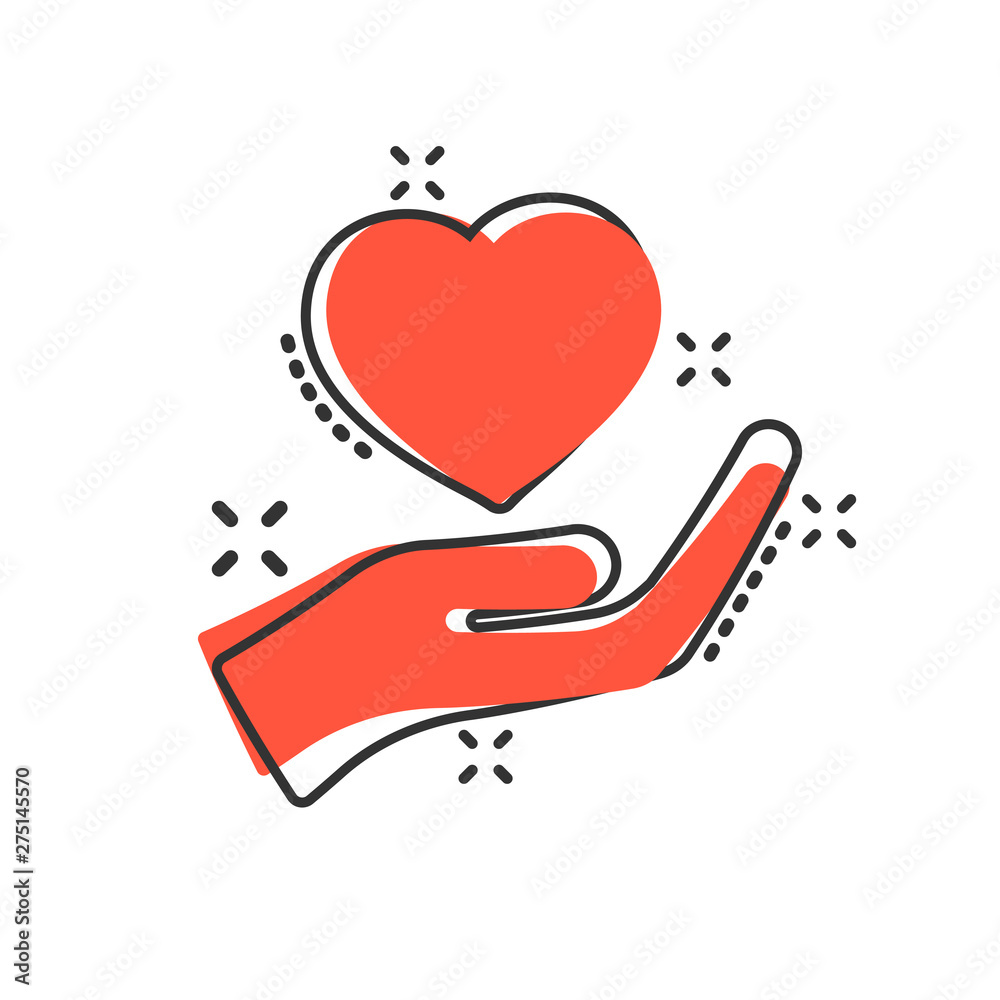 Heart care icon in comic style. Charity vector cartoon illustration on ...