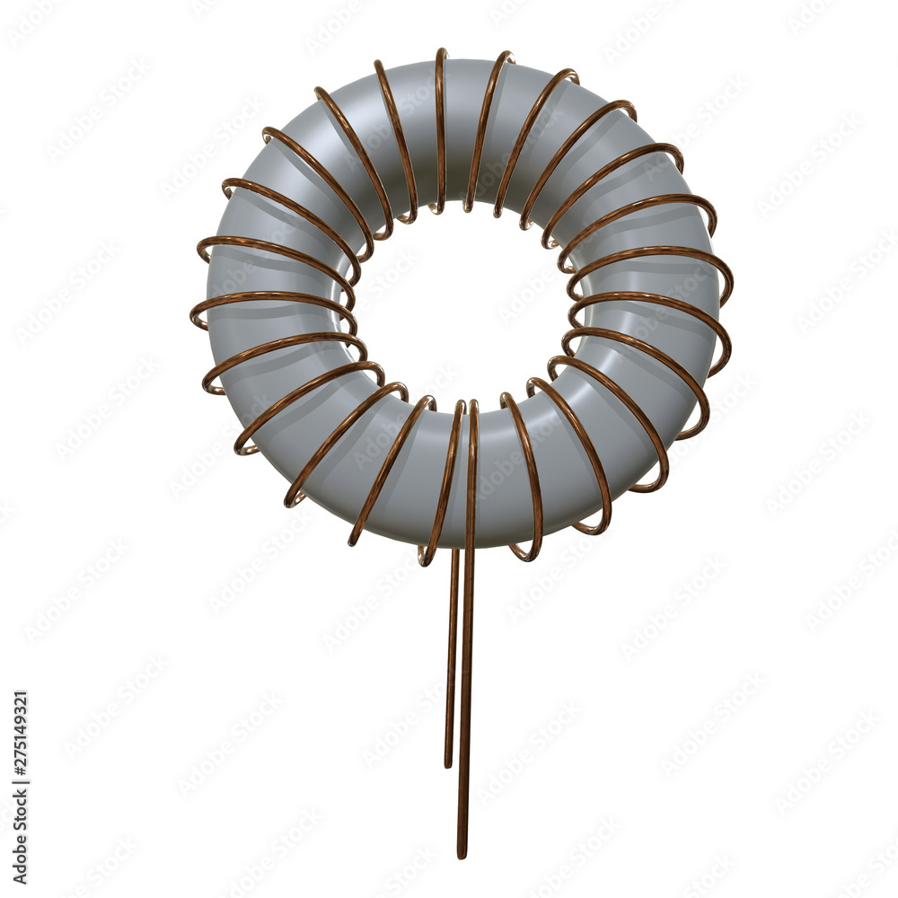 Toroidal Coil Inductor 3d render illustration. Copper wire winding ...