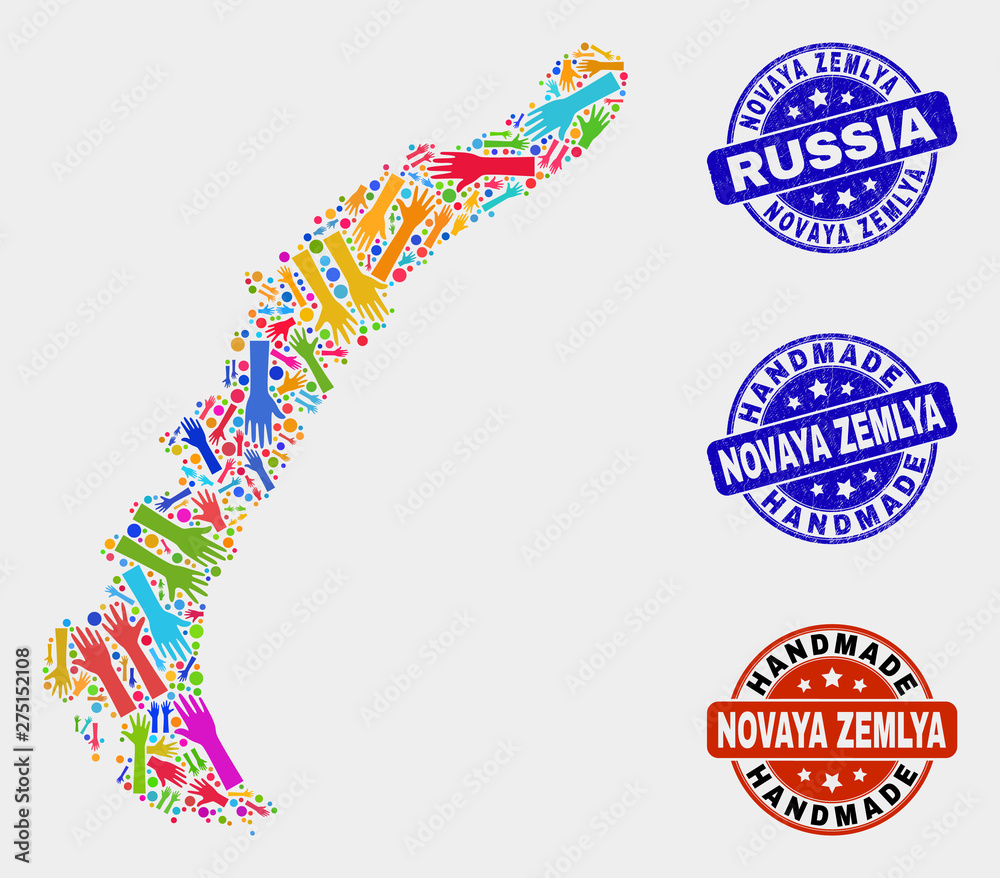 Vector handmade combination of Novaya Zemlya Islands map and grunge ...