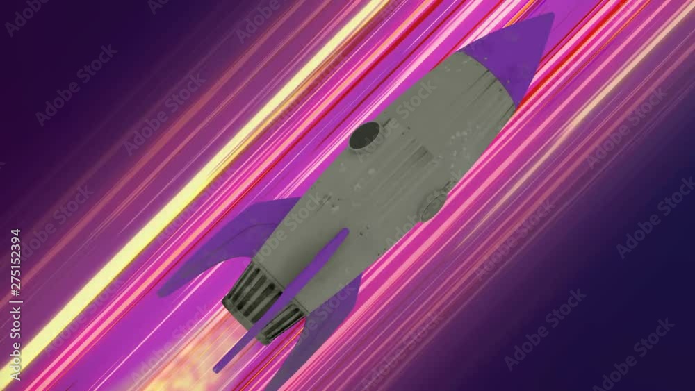 Vidéo Stock Rocket Ship Flying Through Space Animation. Neon Diagonal ...