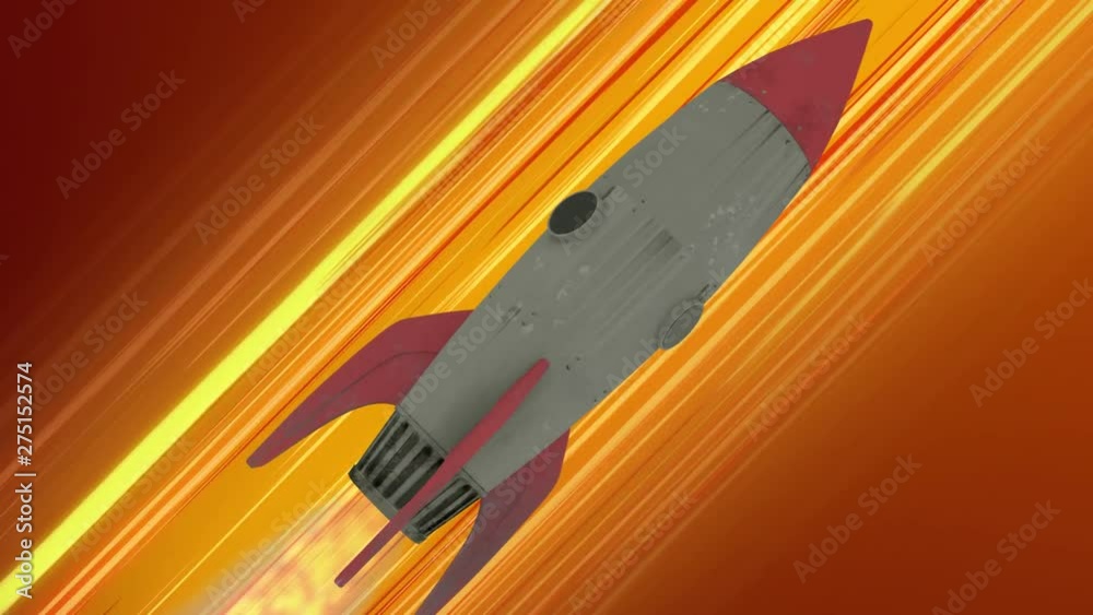 Rocket Ship Flying Through Space Animation. Orange Diagonal Anime Speed ...