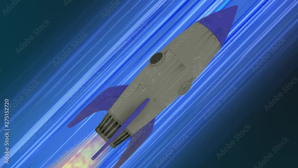 Rocket Ship Flying Through Space Animation. Blue Diagonal Anime Speed ...