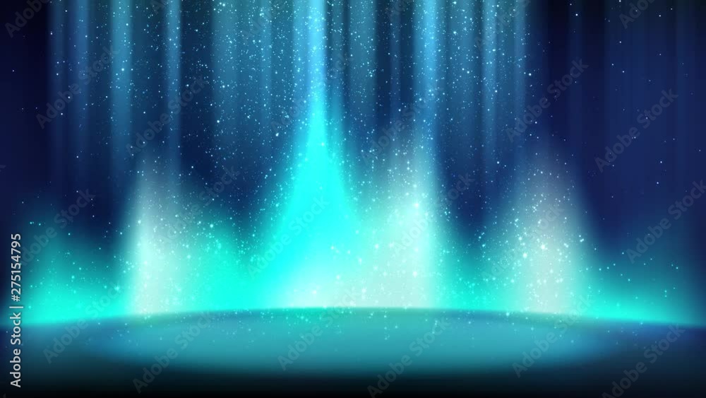Blue scene on glitter background, empty place lit by bright cyan ...