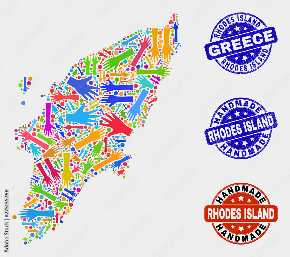 Vector handmade combination of Rhodes Island map and rubber stamps ...