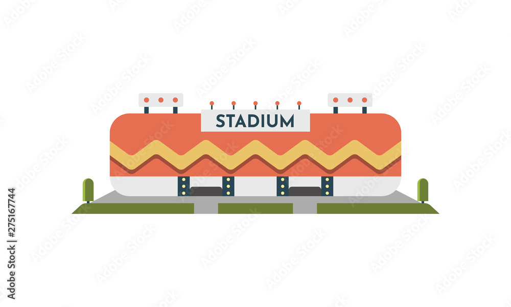 Sport stadium front view vector in cartoon style. City arena exterior ...