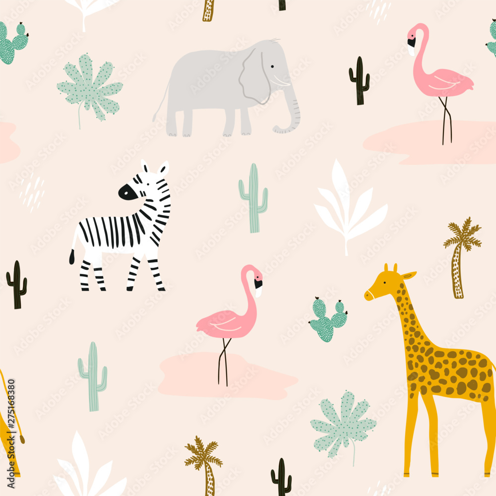 Seamless childish pattern with african animals. Creative scandinavian ...