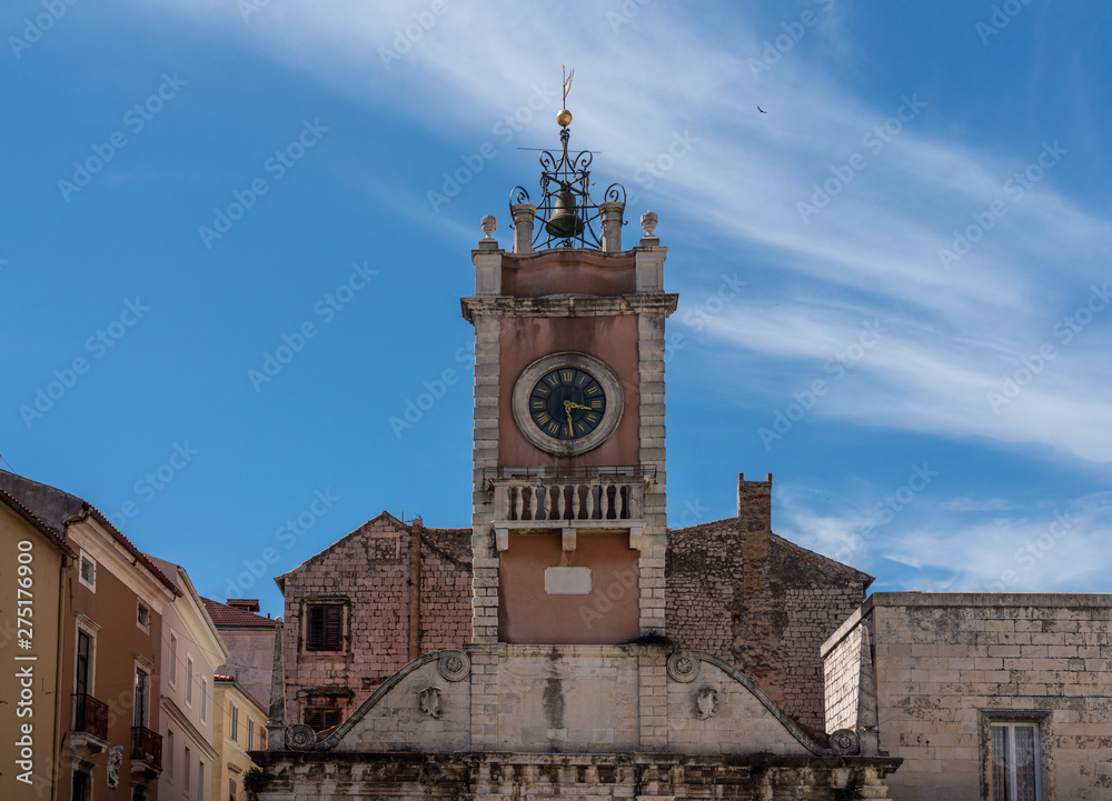 Guard house and clock tower in the ancient old town of Zadar in Croatia ...