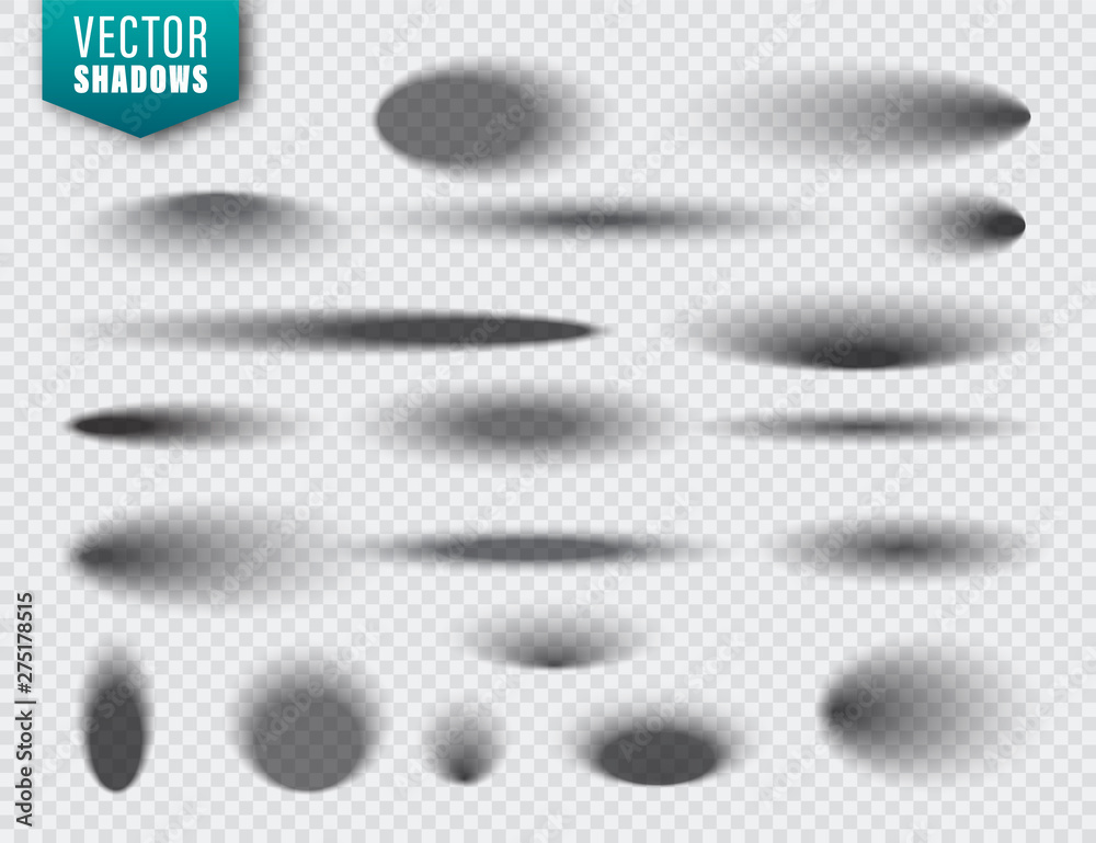 Vector shadows set on transparent background. Realistic isolated shadow ...