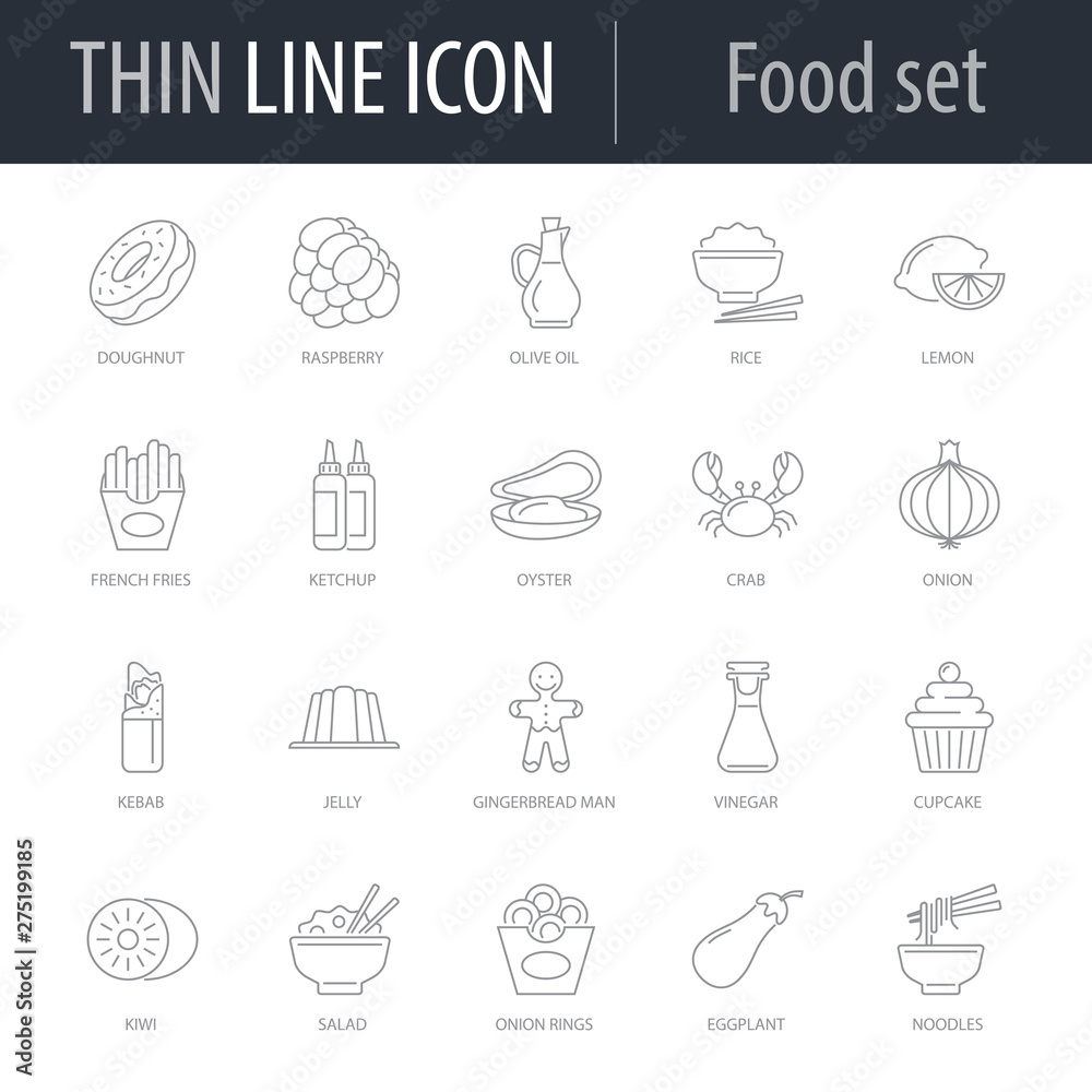 Icons Set of Food. Symbol of Intelligent Thin Line Image Pack. Stroke ...