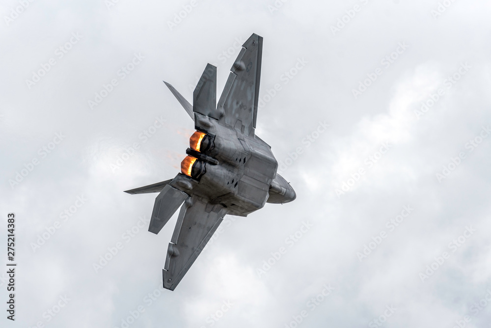 Advanced Tactical Fighter Jet Turning Away with Afterburners Firing ...
