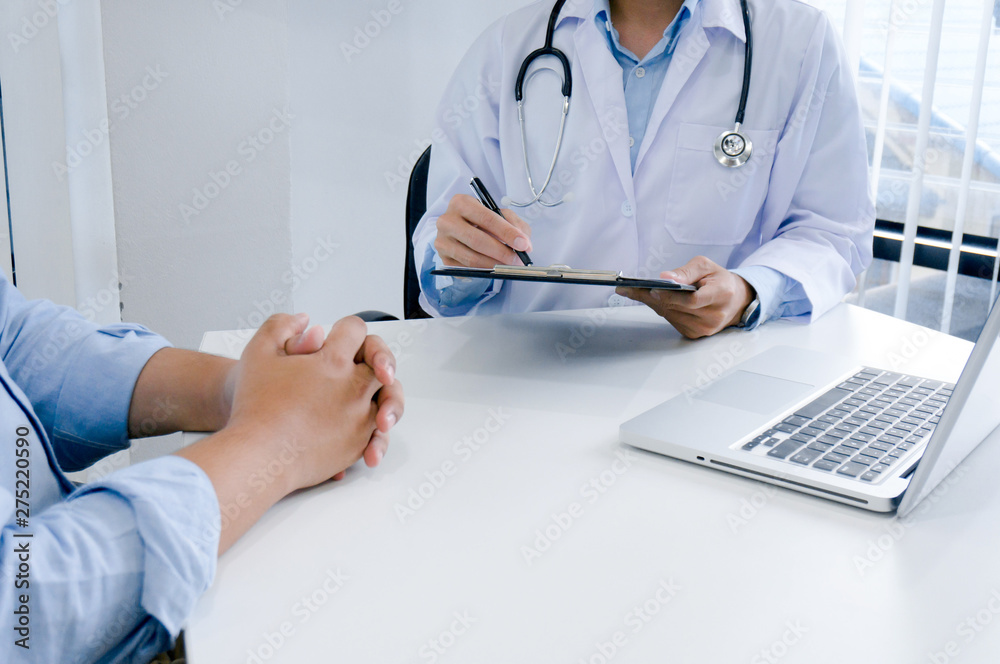 Professional medical doctor in white uniform gown coat interview ...