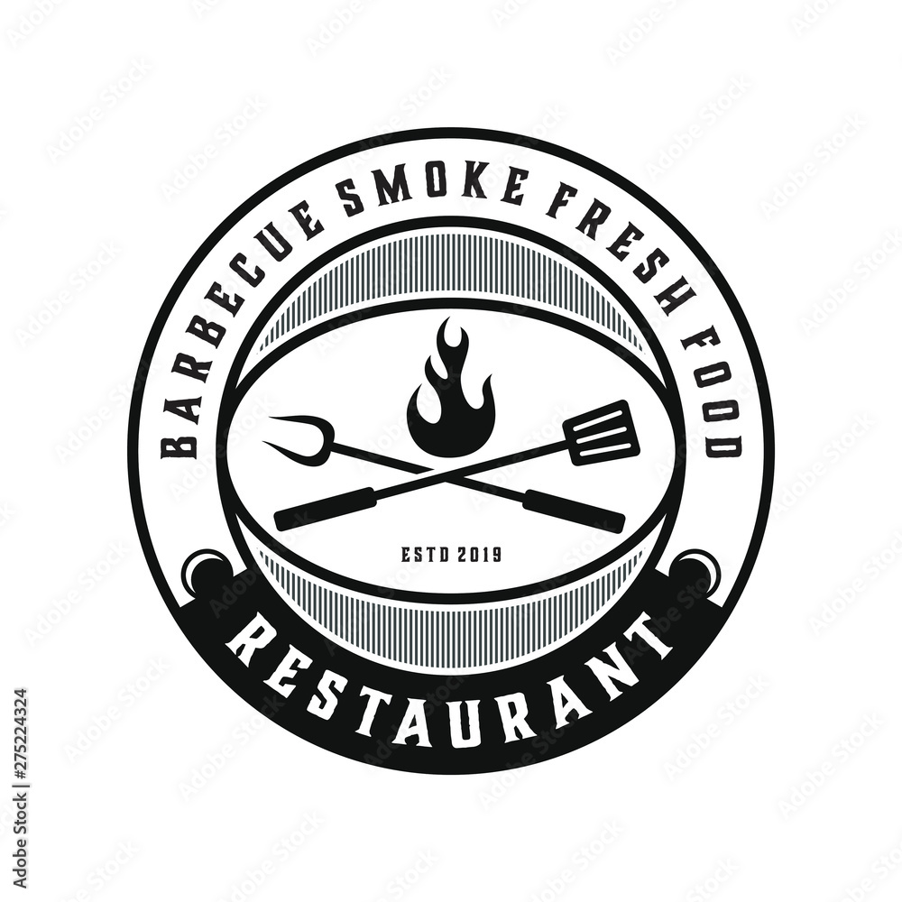 Bbq barbecue barbeque logo vintage style, food drink restaurant lebel ...