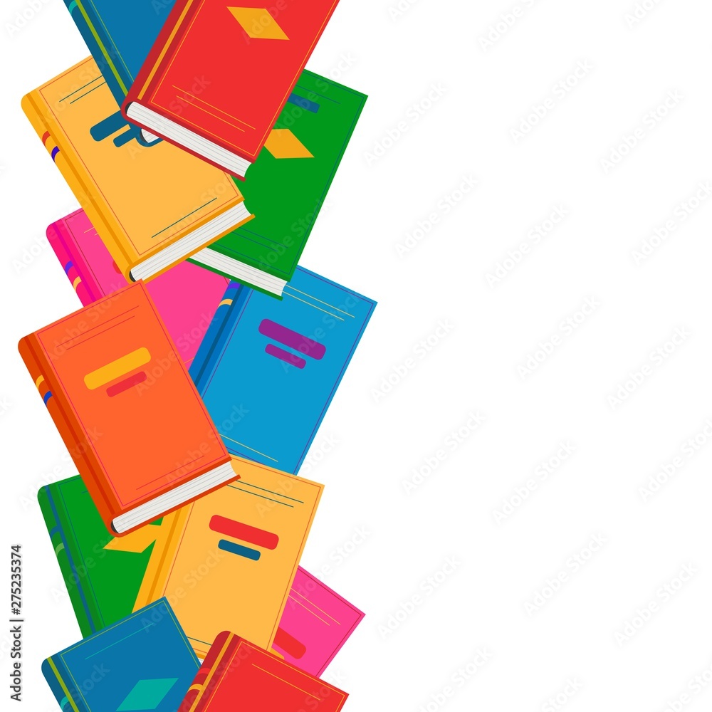 Vector chaotic endless vertical border with colored books. Back to ...
