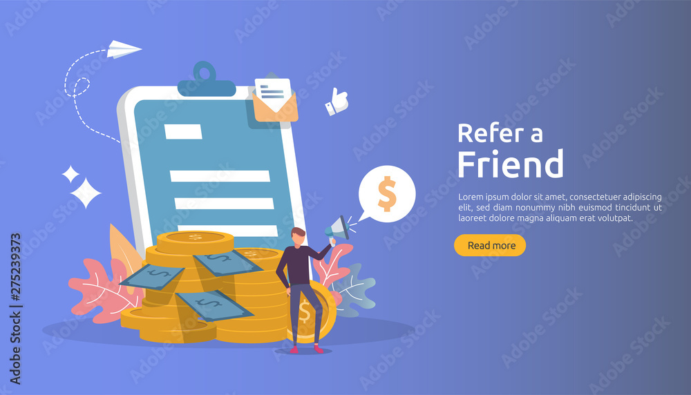 affiliate marketing concept. refer a friend strategy. people character ...