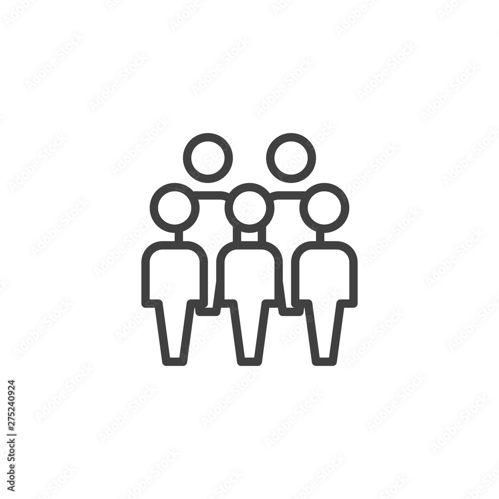 Crowd of people line icon. Five person team linear style sign for ...