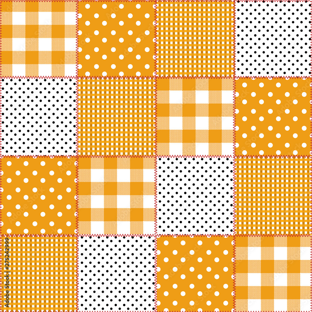 Patchwork of difference pattern polka dots,gingham check,window check ...