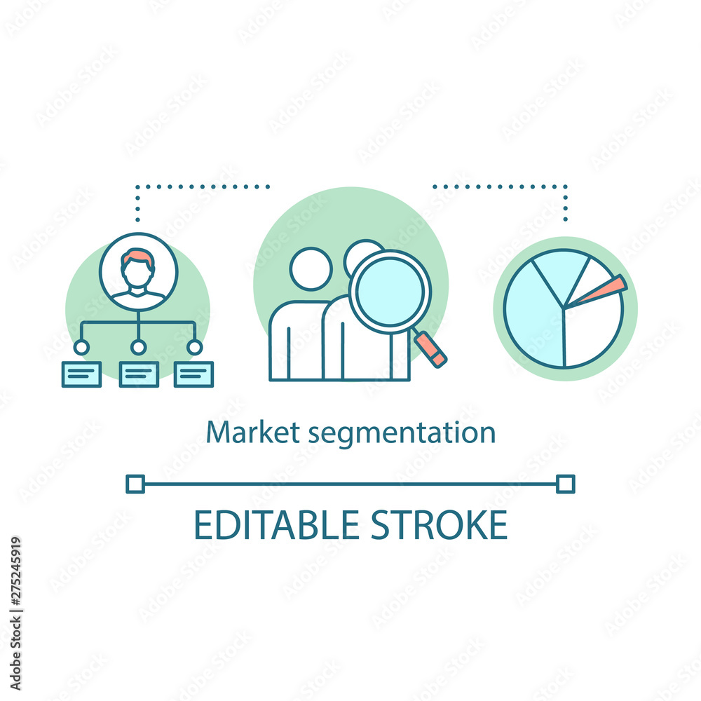 Market segmentation concept icon. Analyzing data report idea thin line ... Market segmentation concept icon. Analyzing data report idea thin line ...