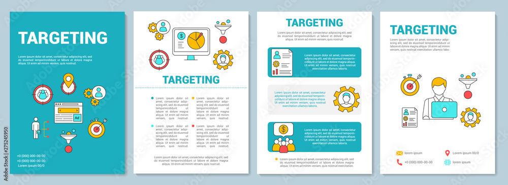 Targeting turquoise background brochure template layout. Flyer, booklet ...