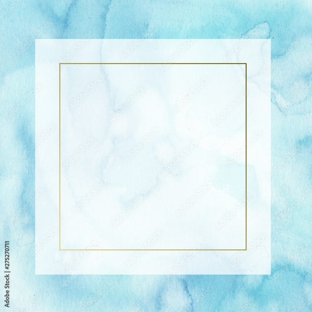 hand painted watercolor turquoise abstract border frame with stains and ...