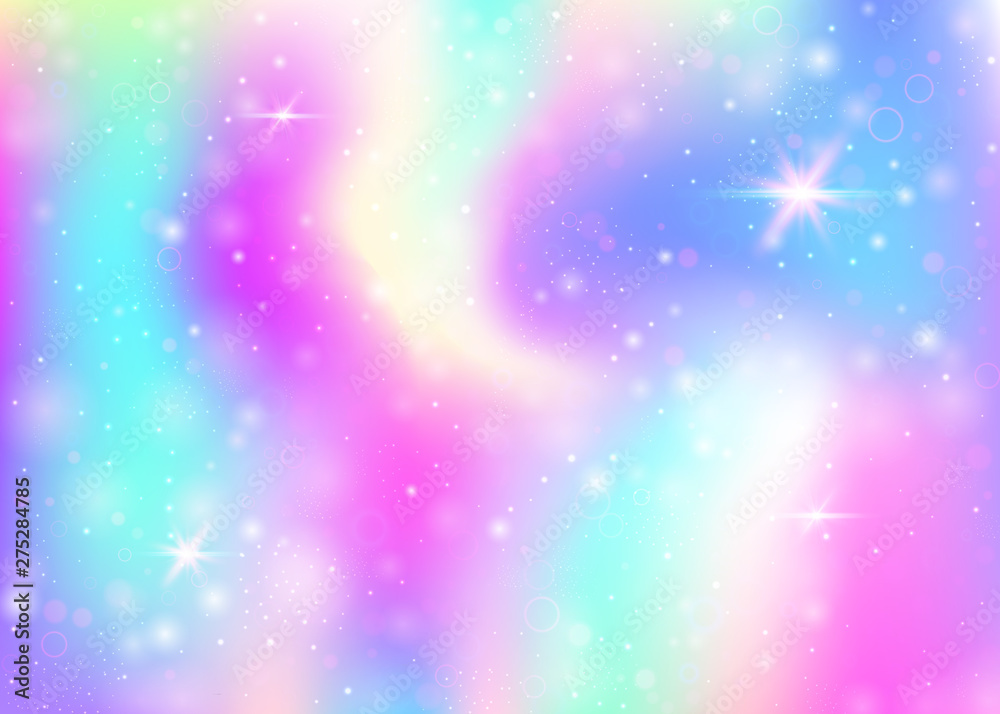 Magic background with rainbow mesh. Cute universe banner in princess ...