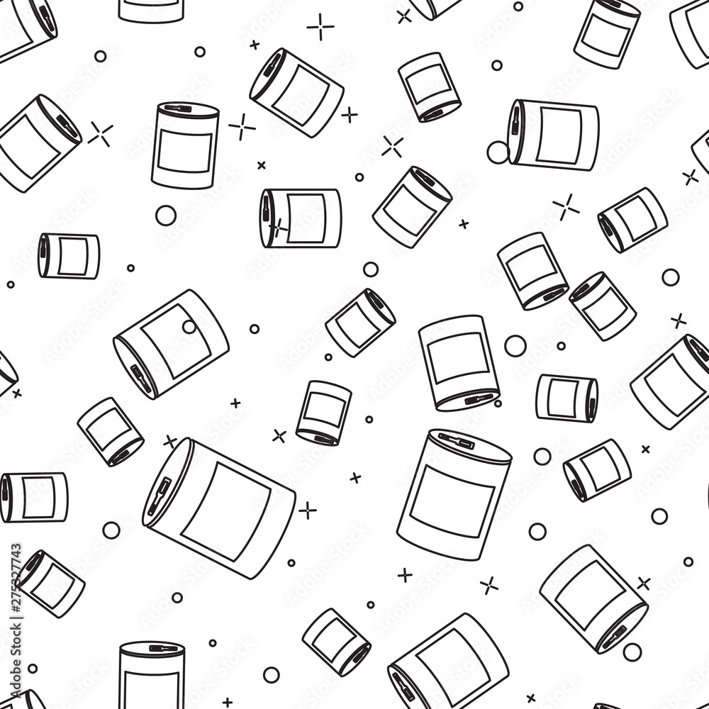 Black Canned food icon isolated seamless pattern on white background ...