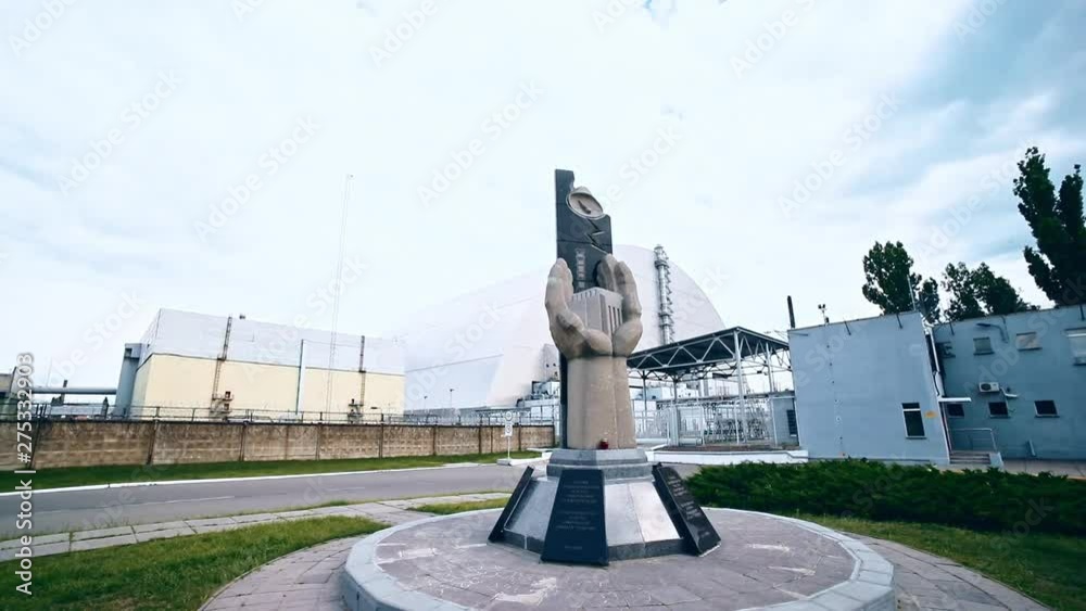 Panoramic fisheye view of the Chernobyl atomic station cortyard with ...