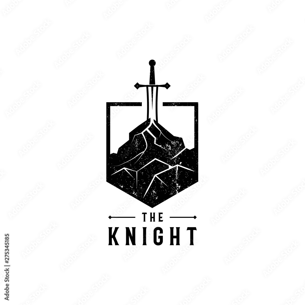 Creative sword with stone illustration.Sword and stone logo design ...