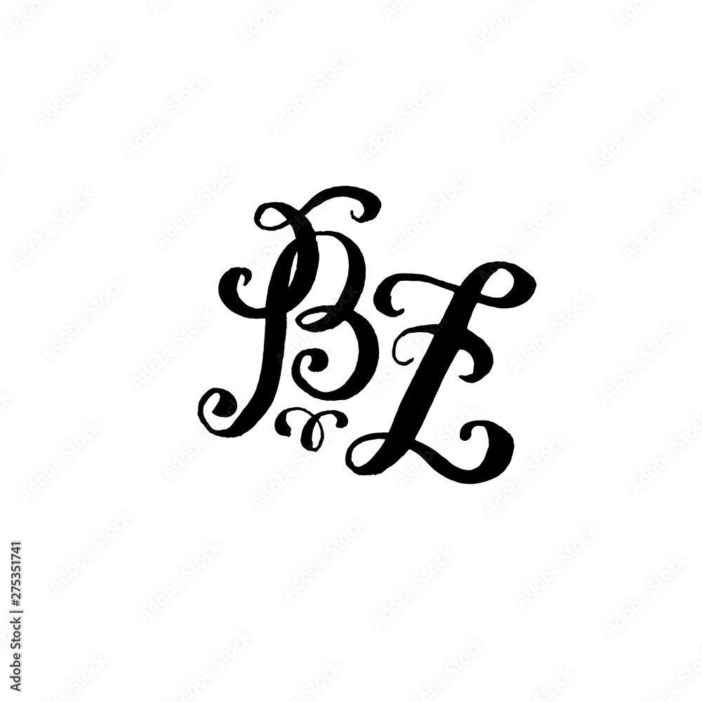 Hand drawn letters B and Z for wedding logo monogram design on white ...