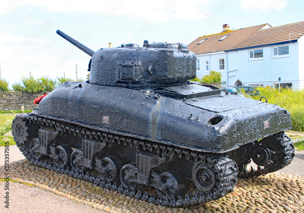 The Sherman tank at Slapton sands in Devon. It was sunk in action ...