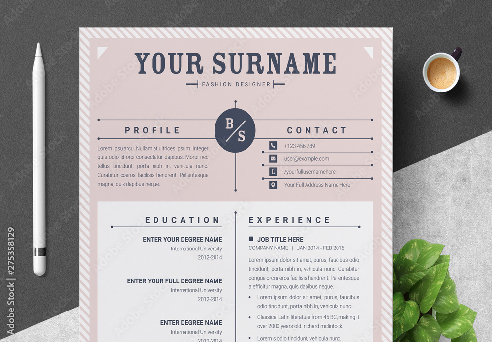 Professional Pink Resume Layout Set Stock Template | Adobe Stock